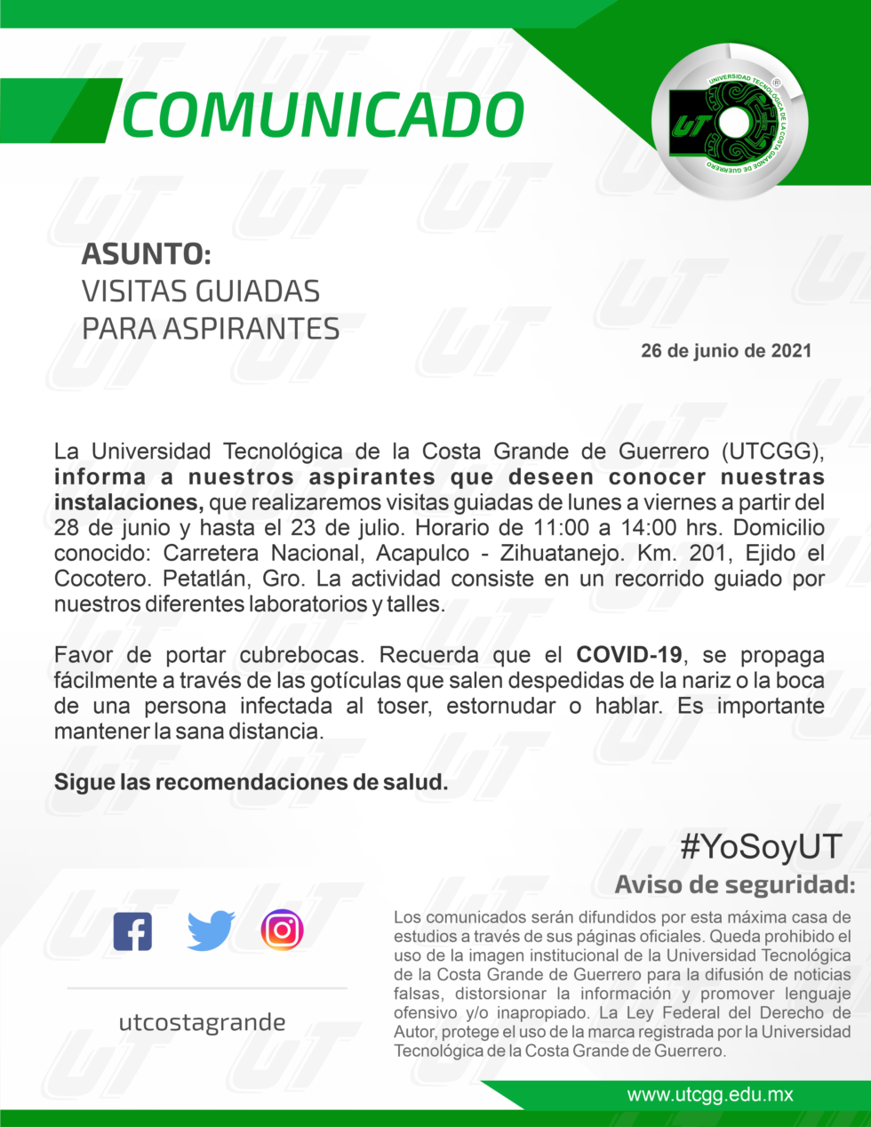 Visitas guiadas para aspirantes / Admisión 2021 | UTCGG